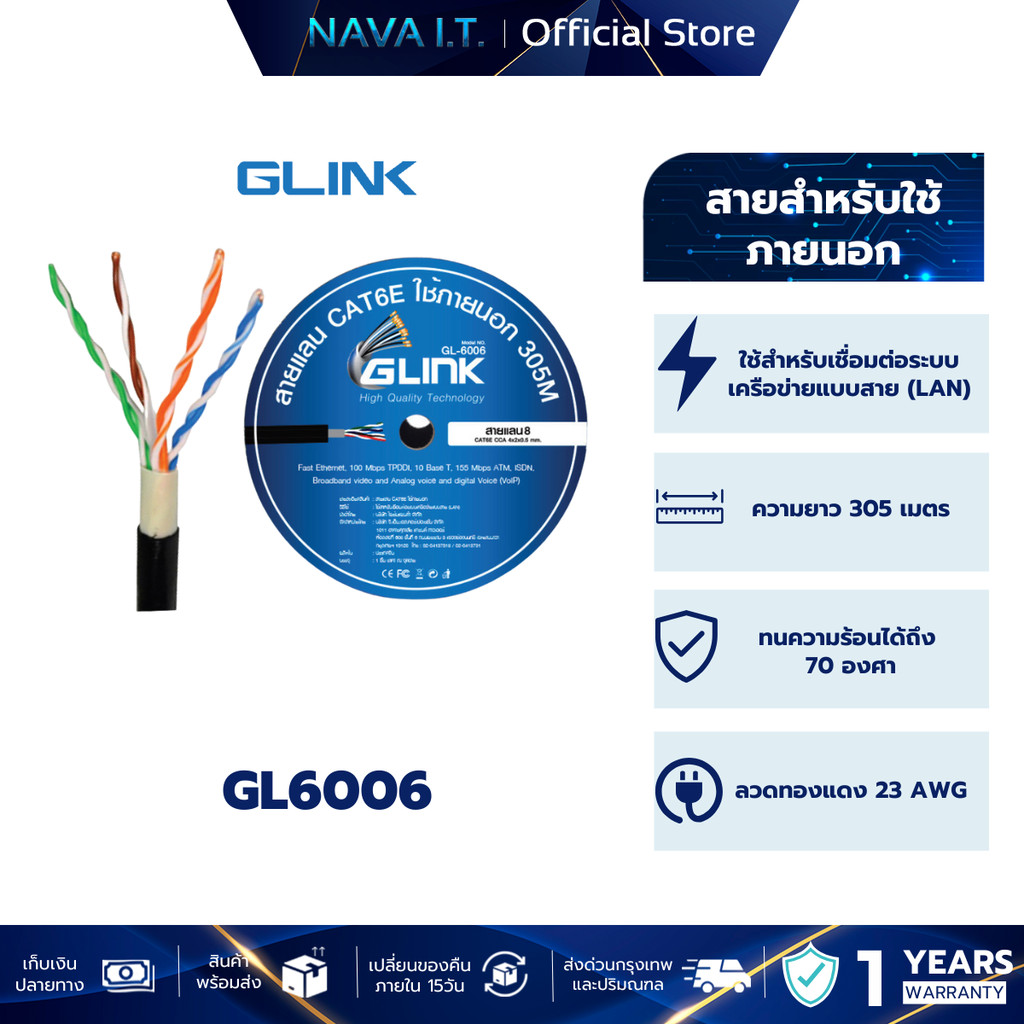 GLINK GL6006 สายแลนภายนอก สีดำ OUTDOOR CAT6 UTP CABLE ความยาว 305 เมตร | Shopee Thailand