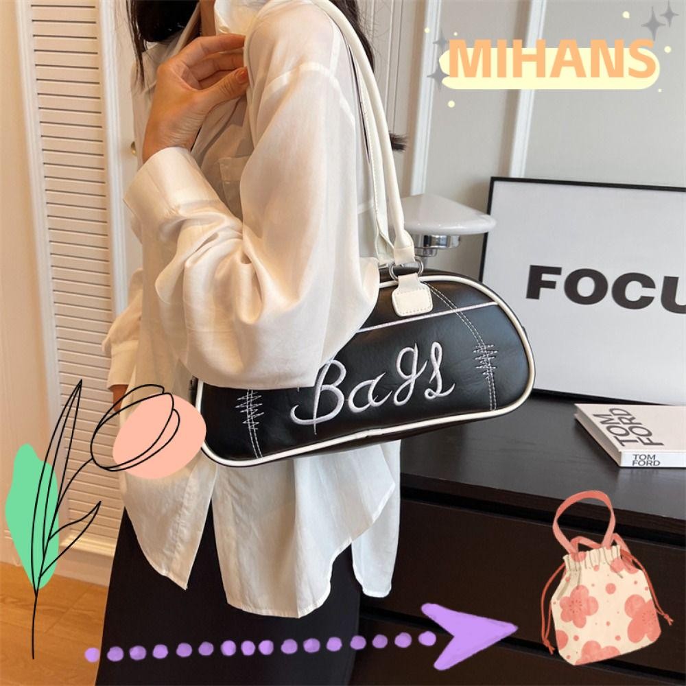 Mih กระเป๋าสะพายไหล่, PU หนัง Retro Underarm Bag, แฟชั่นสีทึบขนาดใหญ่ความจุ Causal กระเป๋าถือ ...