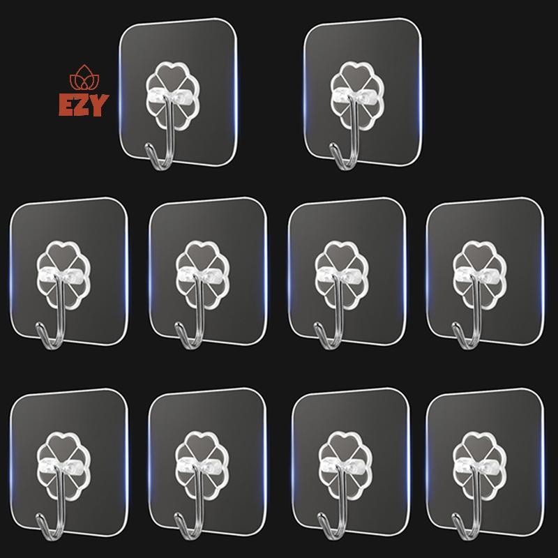 EZY 10PCS สแตนเลสโปร่งใส Strong Self กาวตะขอ Key Storage แขวนสําหรับ ...