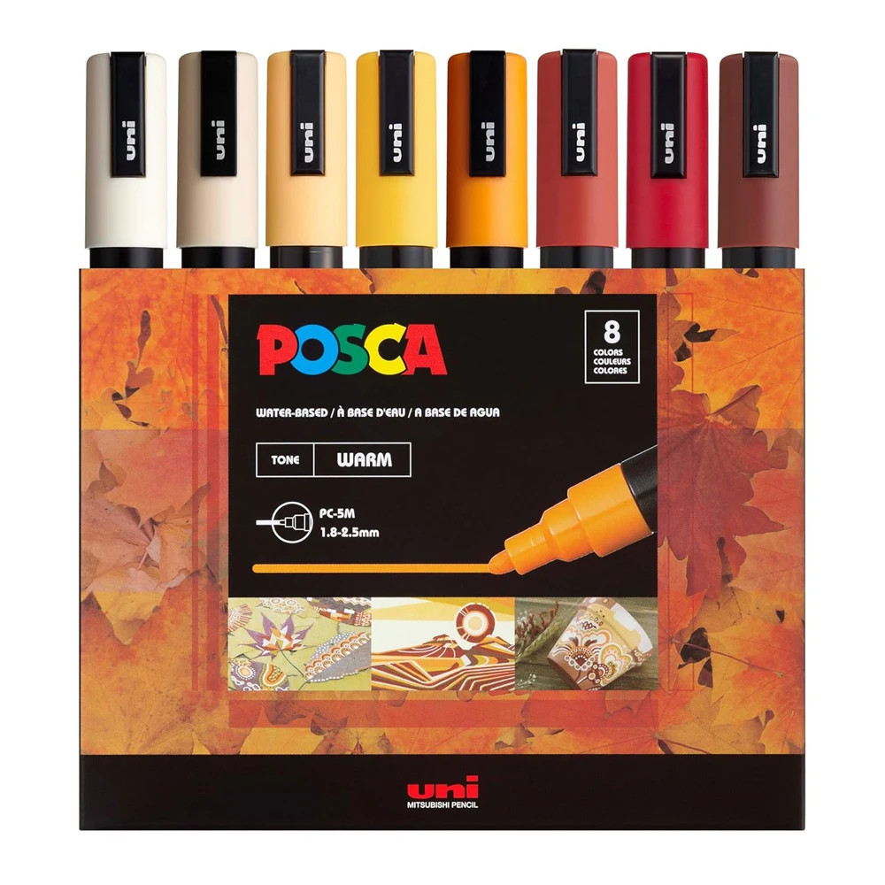 Uni POSCA 5M 8pcs ใหม่สีปากกาชุด PC-5M 8C Basic/Metallic/Warm/Mono ...