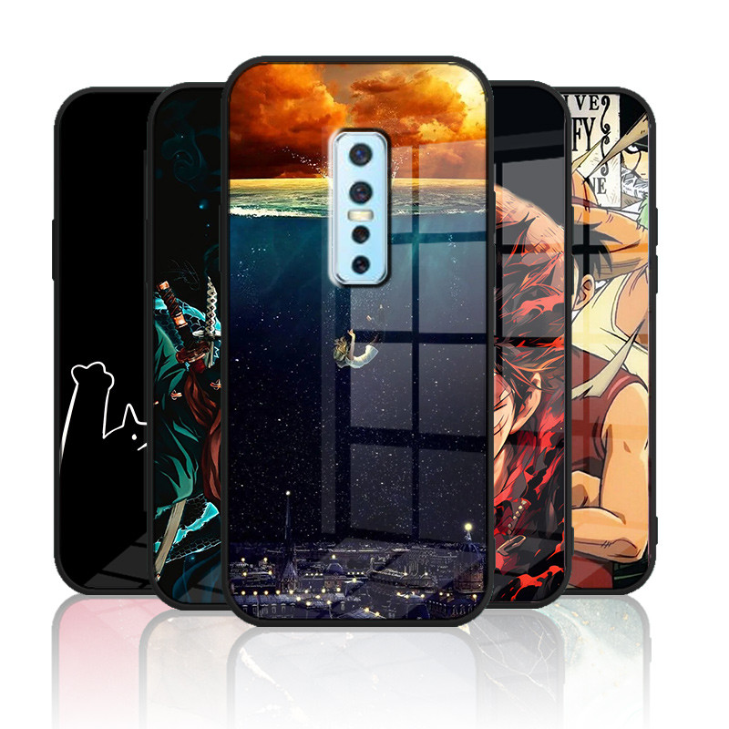 เคสกระจก Vivo V17 pro 1910 เคสกระจกนิรภัยฮาร์ดฝาหลังขอบซิลิคอนอ่อน ...