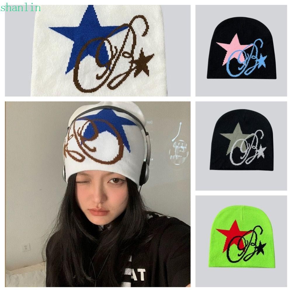 SHANLIN โครเชต์หมวก, Hip-hop Bonnet Star ถัก Skullies Beanies, Retro ...