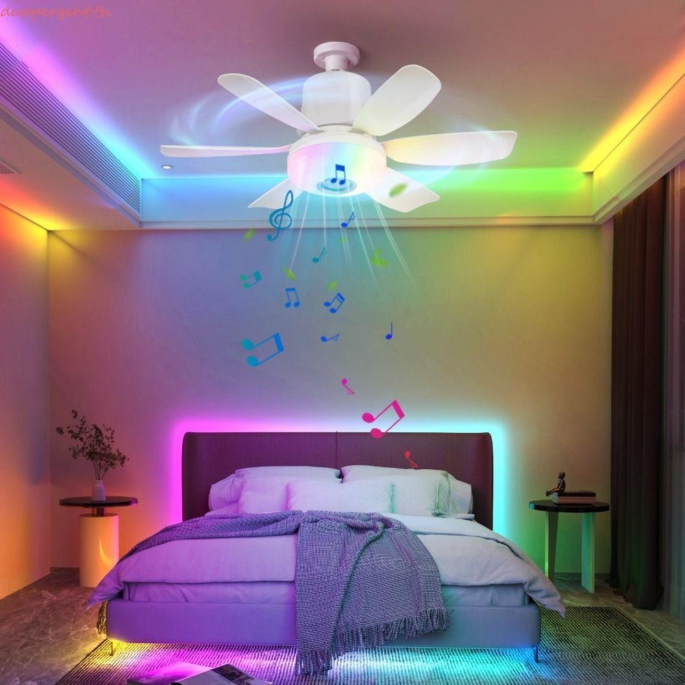 DAPPERGENT ไฟพัดลมเพดาน RGB พัดลมแขวนรีโมทคอนโทรล 2 in 1 พร้อมไฟ LED, Creative พร้อม Bluetooth ...