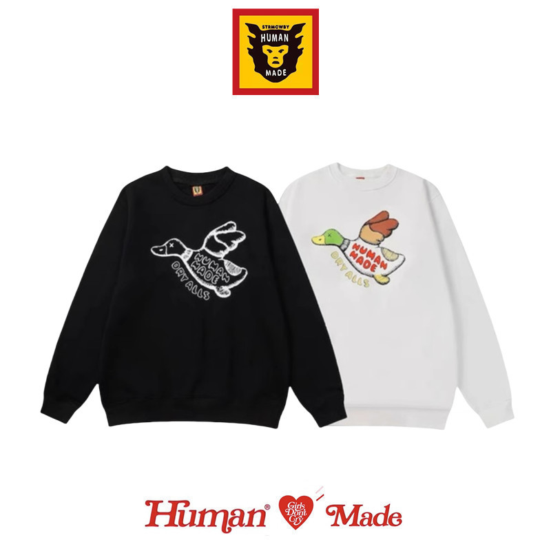 HUMAN MABF X KAWS Joint การ์ตูนเป็ดตัวอักษรแขนยาวผู้ชายผู้หญิงรอบคอ ...