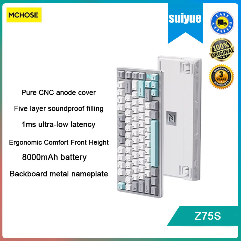 Mchose Z75S กึ่งอลูมิเนียมที่กําหนดเองคีย์บอร์ดไร้สายบลูทูธ esports ปะเก็นโครงสร้าง full key hot ...