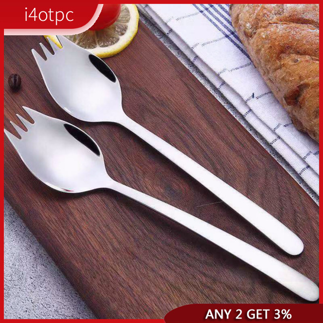I4otpc 2 In 1 สแตนเลสสตีลช้อนส้อม Spork ชุดช้อนส้อมห้องครัวกลางแจ้งภาชนะเครื่องมือ | Shopee Thailand