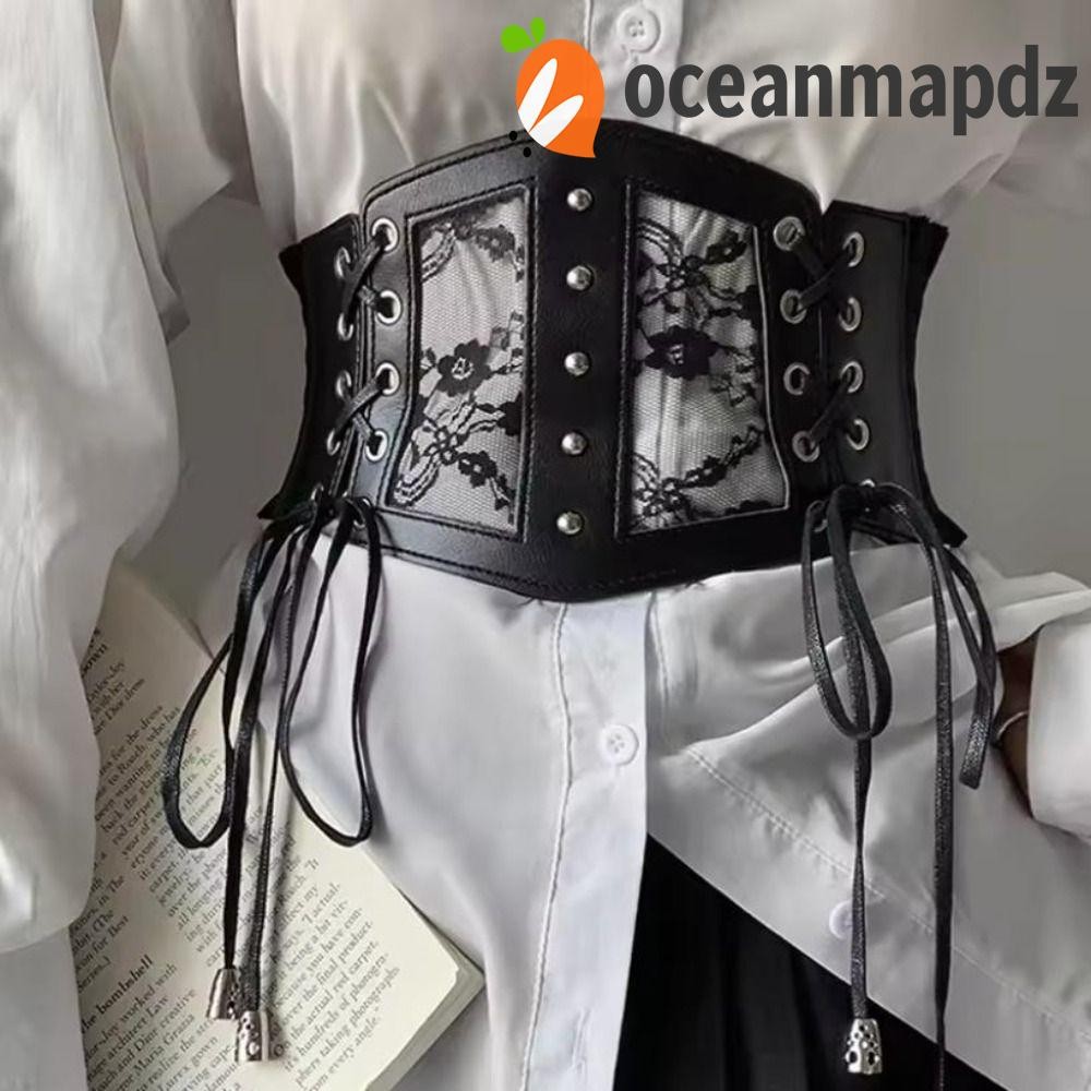 Oceanmapdz ลูกไม้ Cummerbunds, PU สายหนังหญิง, หรูหราเอวสูงชุด Girdle ชุดเข็มขัดเอวกว้าง ...