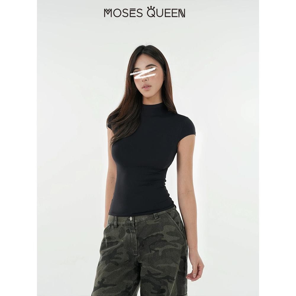 Moses Queen Naked กึ่งคอสูงยืดหยุ่น Slim แขนสั้นสุภาพสตรี 2025 ฤดูร้อน ...