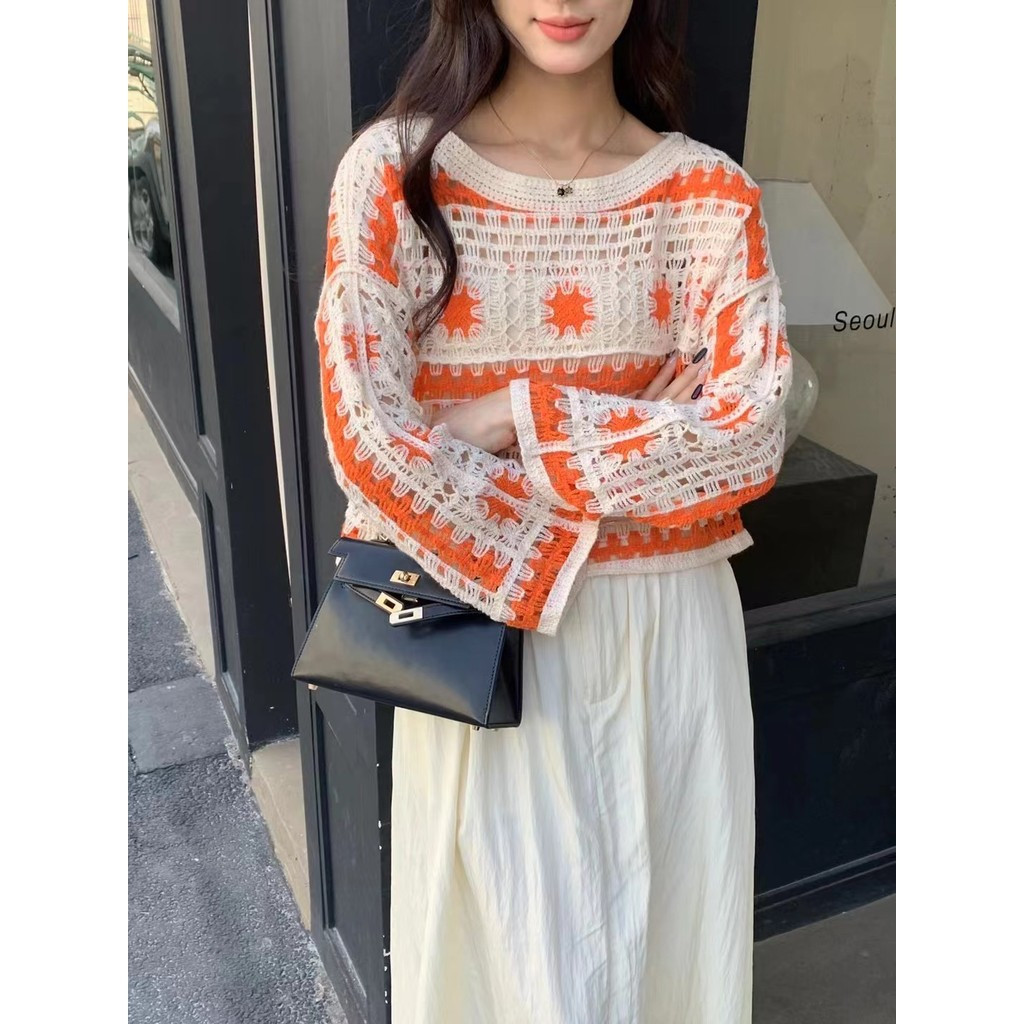 ดีไซน์เสื้อสเวตเตอร์ถักโครเชต์แบบโปร่งฤดูใบไม้ผลิใหม่สำหรับผู้หญิง ...
