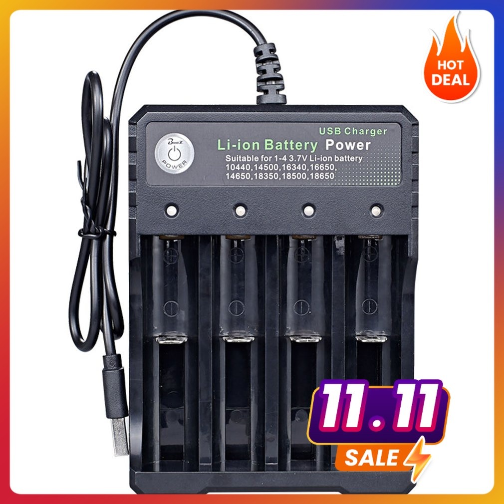 USB 18650 Chargerสีดำ 4 ช่องAC 110V 220V Dualสำหรับ 18650 ชาร์จ 3.7V ...