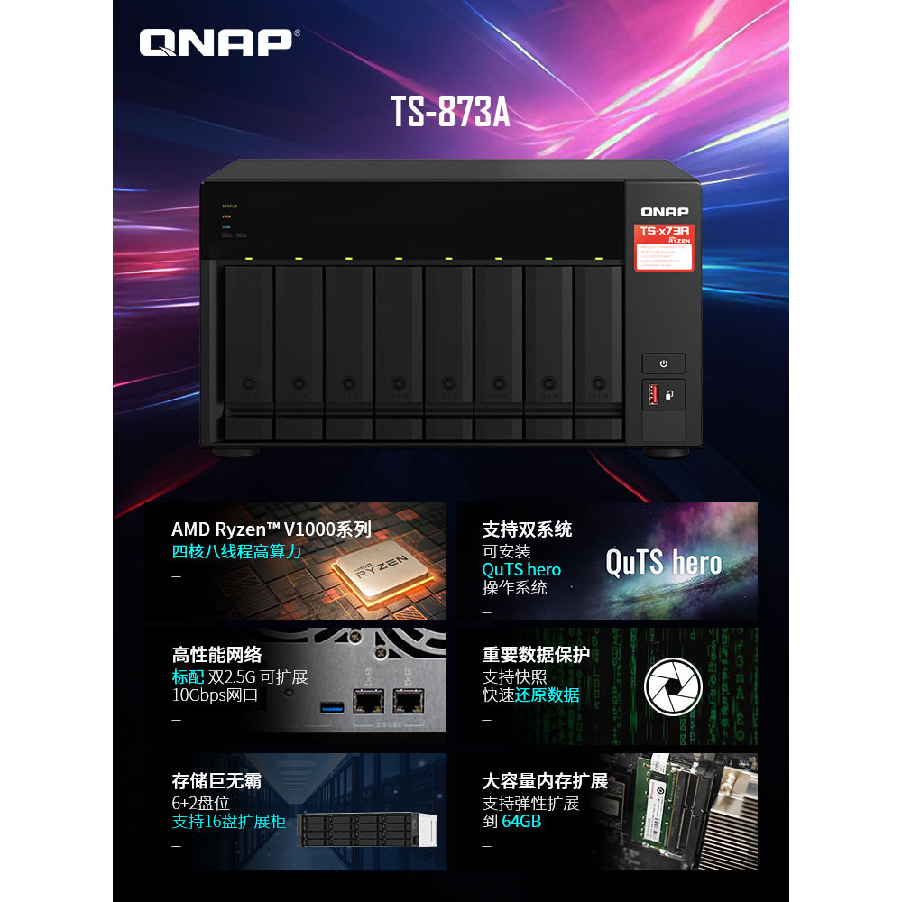 TS-873A อัพเกรดความปลอดภัยข้อมูล รองรับ QuTS hero QNAP NAS เซิร์ฟเวอร์เครือข่ายประสิทธิภาพสูง ...