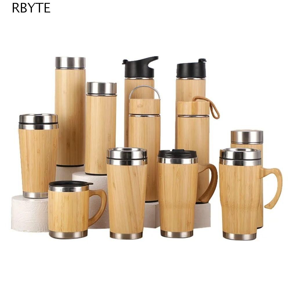 RBYTE Thermos แก้วเก็บความเย็น, ไม้ไผ่ 350/450ml ขวดน้ําฉนวน, ถ้วยกาแฟ 304 สแตนเลสเป็นมิตรกับ ...