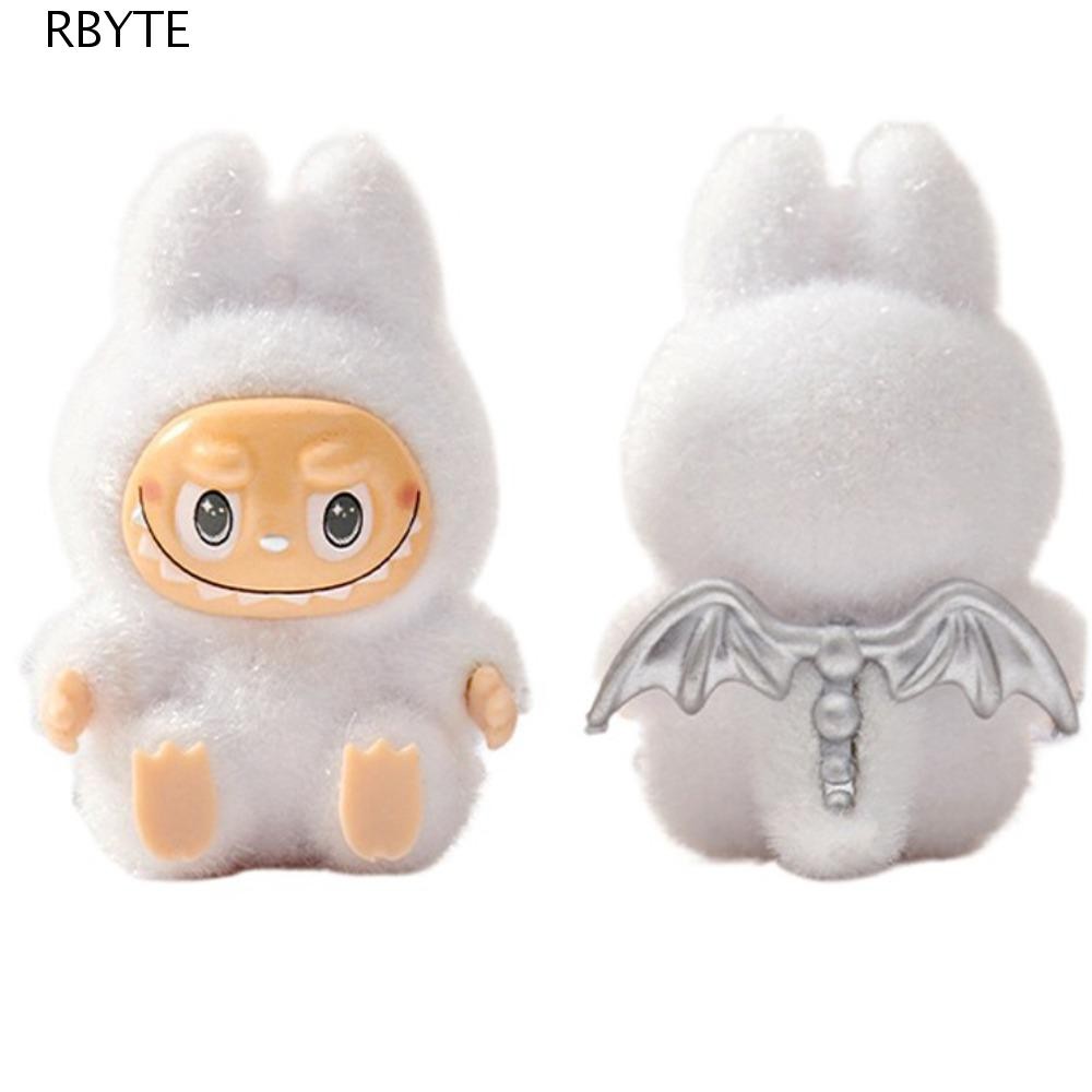 RBYTE Angel Labubu Flocking ตุ๊กตา, Silver Wing นั่ง Party Angel Labubu ...