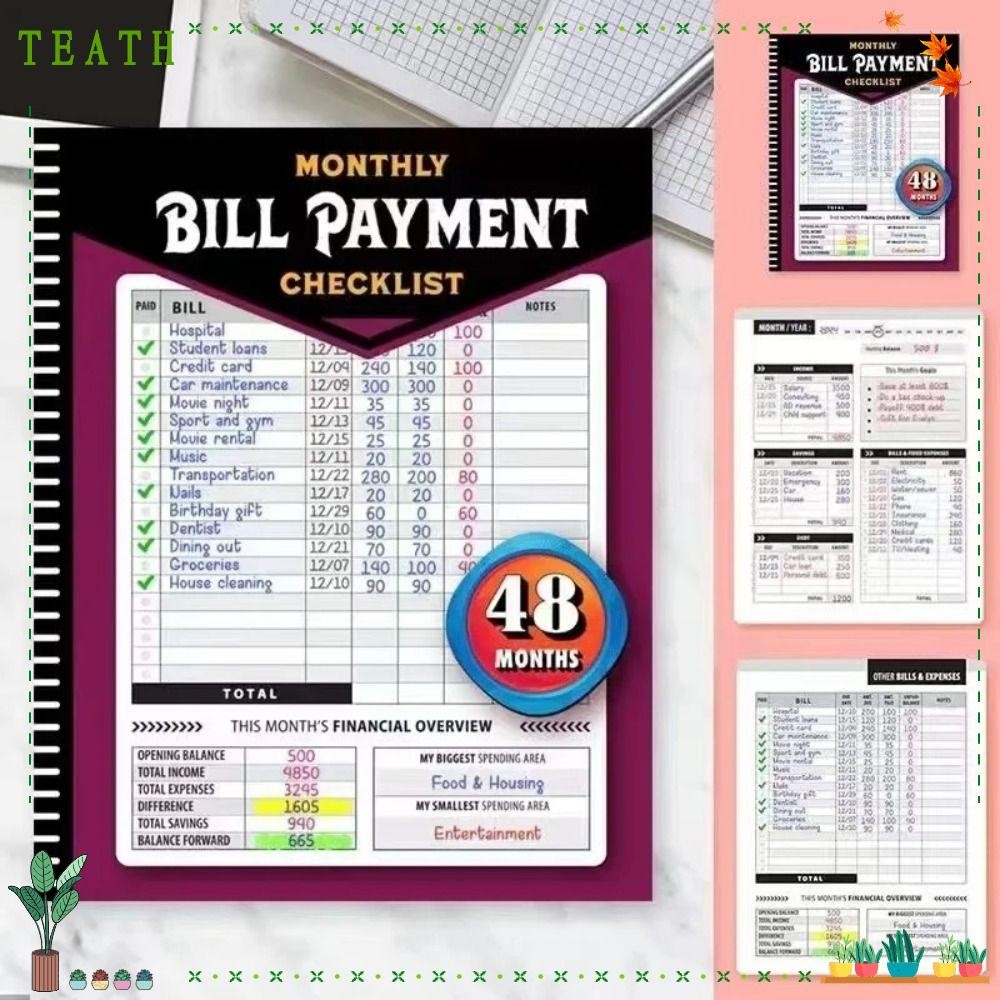 TEACH Bill Payment Organizer Notepad, 4 ปี Simple รายเดือน Budget ...