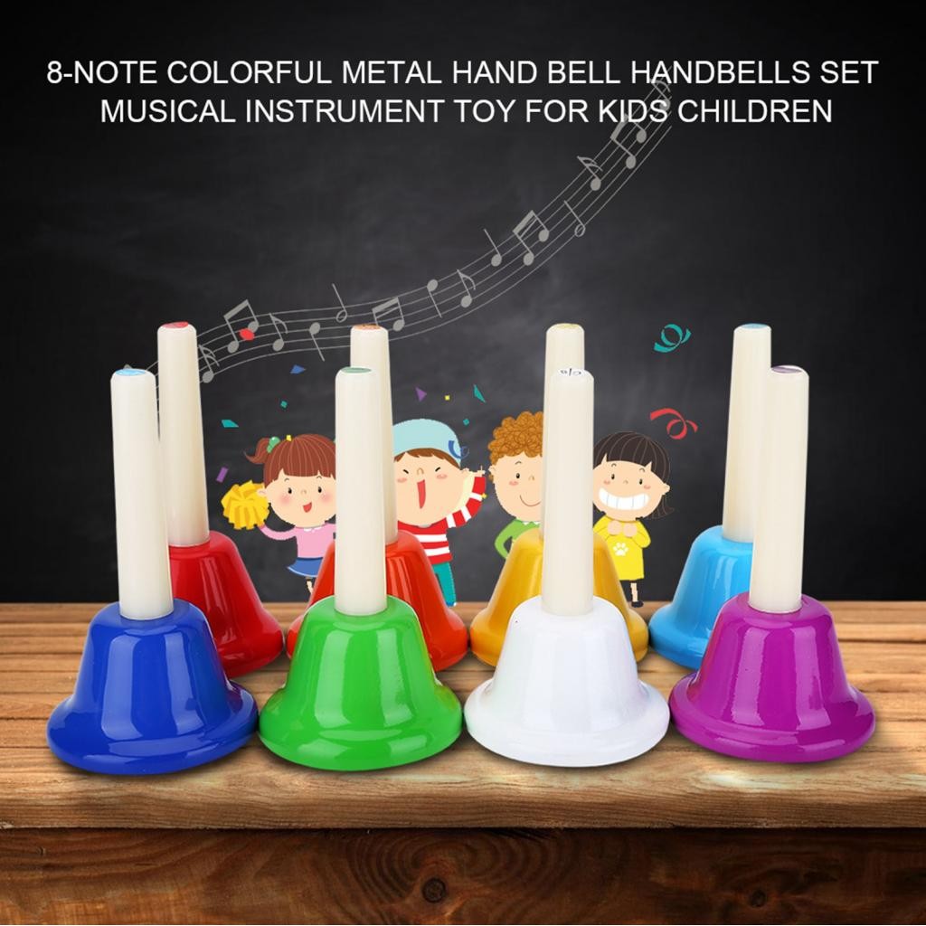 8-Note โลหะสีสันสดใส Hand Bell Handbells ชุดเครื่องดนตรีของเล่นสำหรับ ...