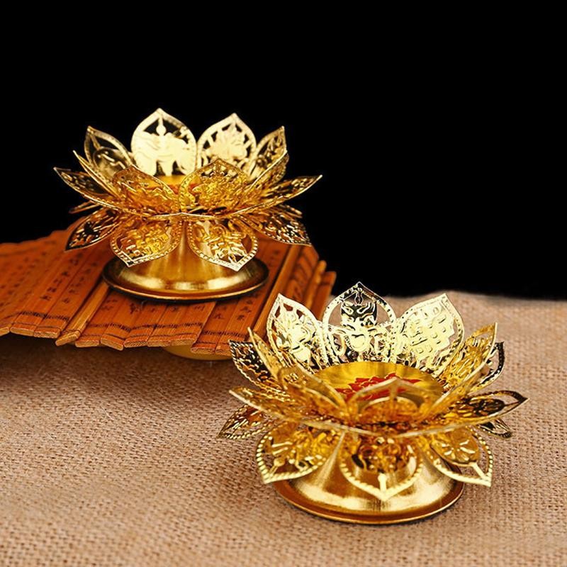 TT พุทธศาสนา Gold Lotus Ghee ผู้ถือโคมไฟ Wick Rack Lotus ธูป Burner เนย ...
