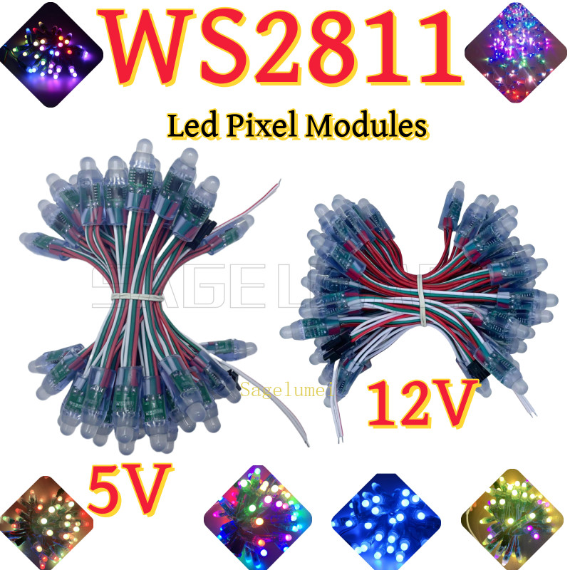 50pcs WS2811 IC RGB สี F12 มม.พิกเซลดิจิตอลแอดเดรส 5V 12V Dream สี LED ...