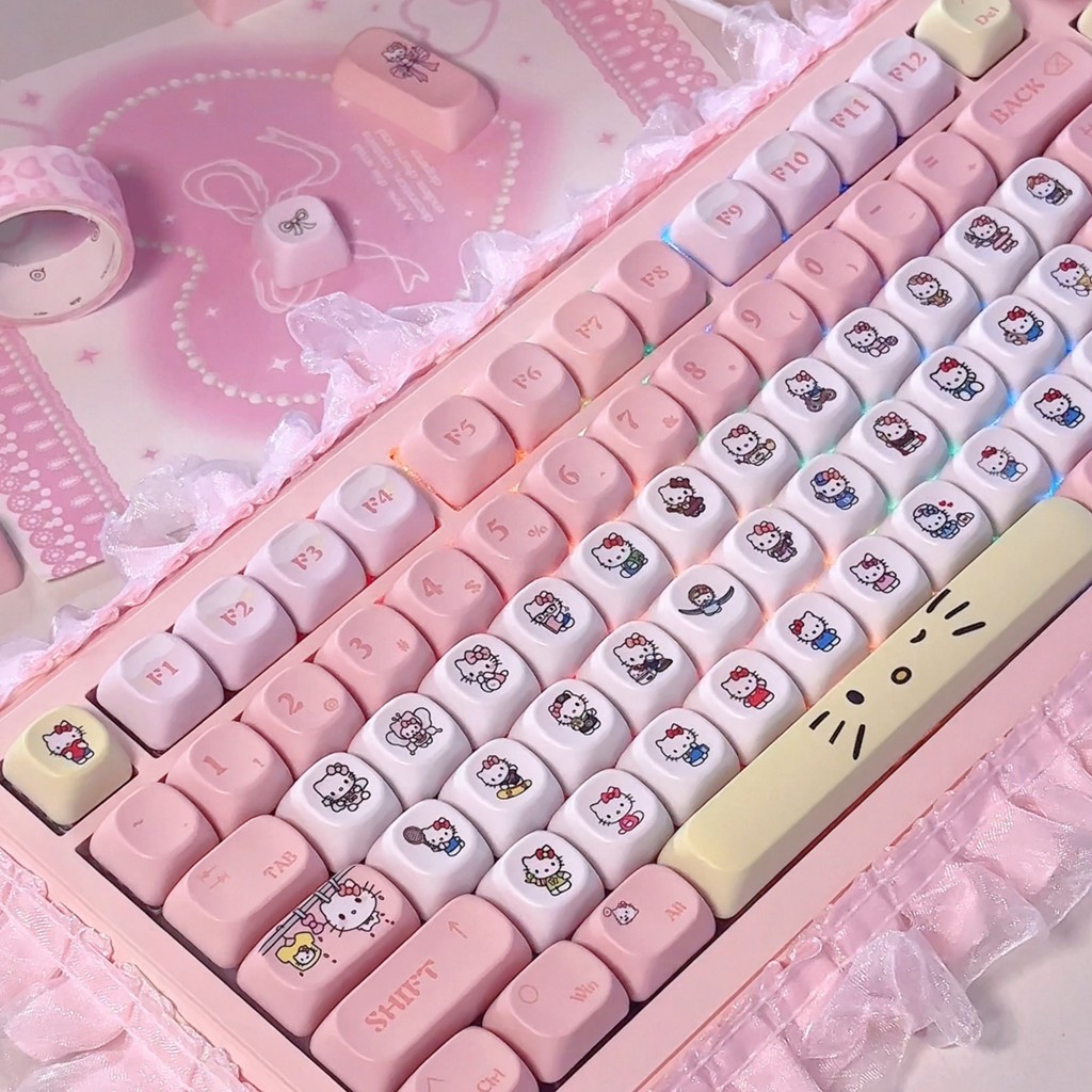 Hello Kitty Keycap คํา MOA โปรไฟล์ 108+ คีย์ PBT Dye Sublimation ...