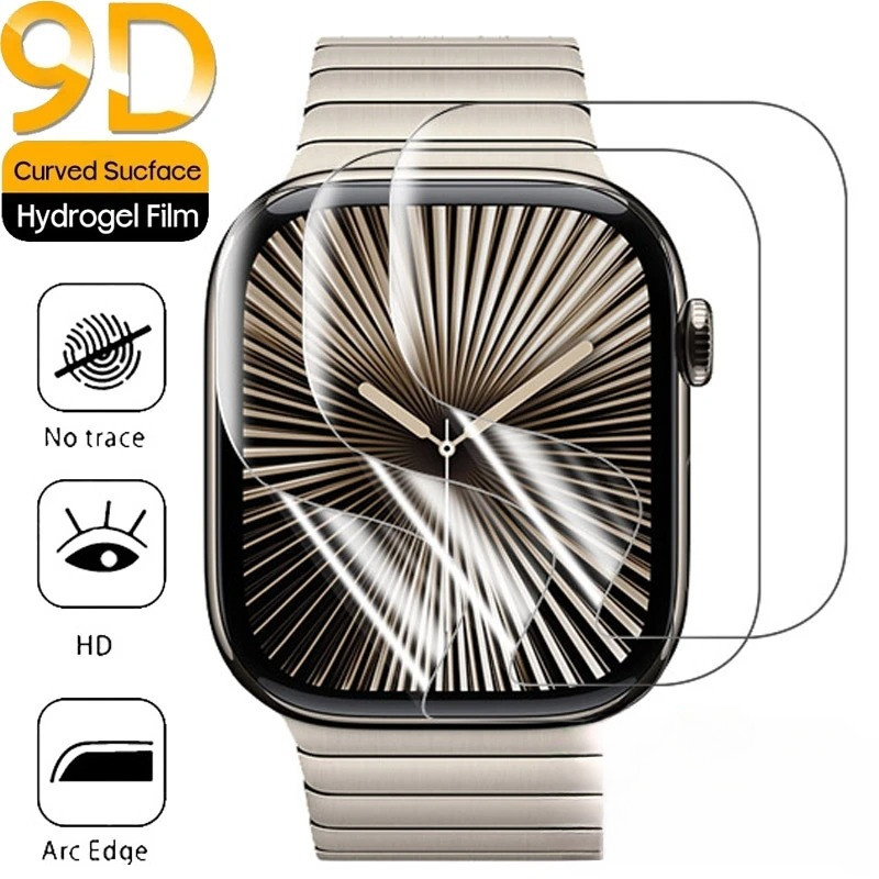 999d HD ฟิล์มกระจกนิรภัยสีดําและฟิล์มคาร์บอนไฟเบอร์สําหรับ Apple Watch Series 10 9 8 7 41 มม.45 ...