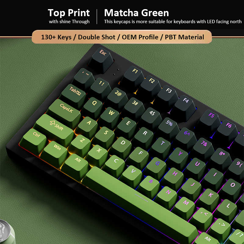 130 คีย์ Matcha Green Shine ผ่าน Keycaps OEM Profile Double Shot PBT ...
