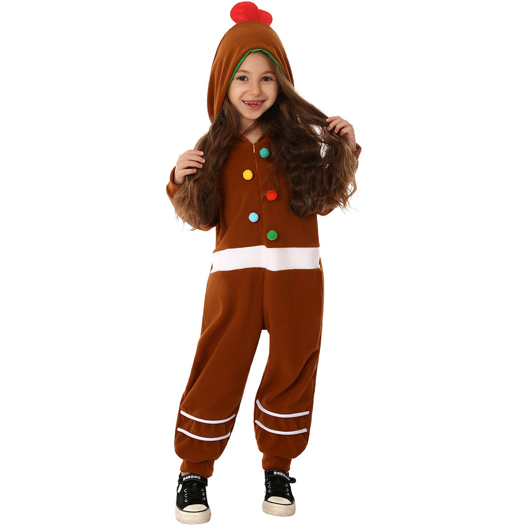 ชุดคริสต์มาสการ์ตูน Gingerbread Man cos Jumpsuit ชุดนอนฤดูหนาวเด็ก ...