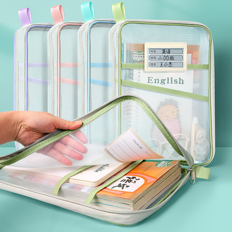 A4 Large File Bag Transparent 3 Layers Mesh Tote Bag Portable Briefcase ...