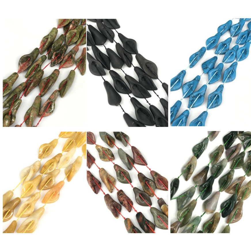 28x15 มม.ลําโพงดังรูปดอกไม้หินธรรมชาติลูกปัด Spacer ลูกปัดไม่สม่ําเสมอ ...