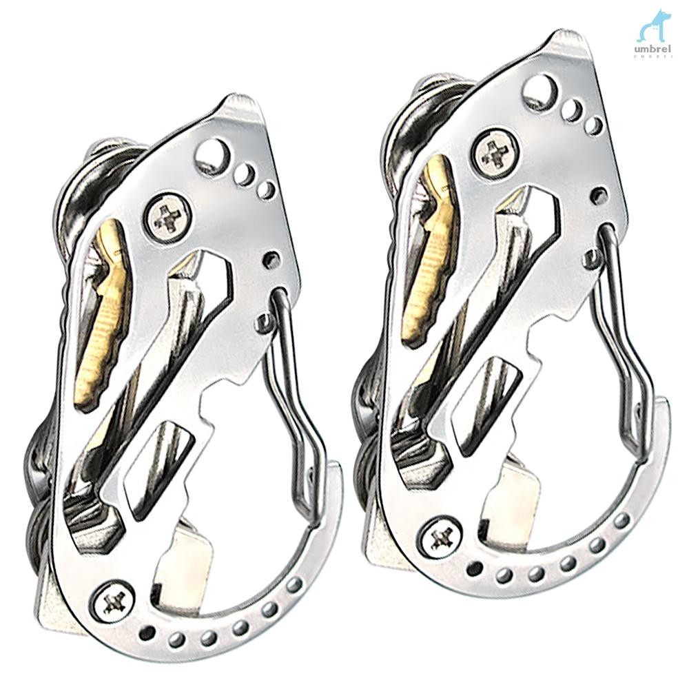 2 แพ็คสแตนเลสผู้ถือกุญแจคลิปแบบพกพา Key Chain Multi-Functional Key คลิป ...