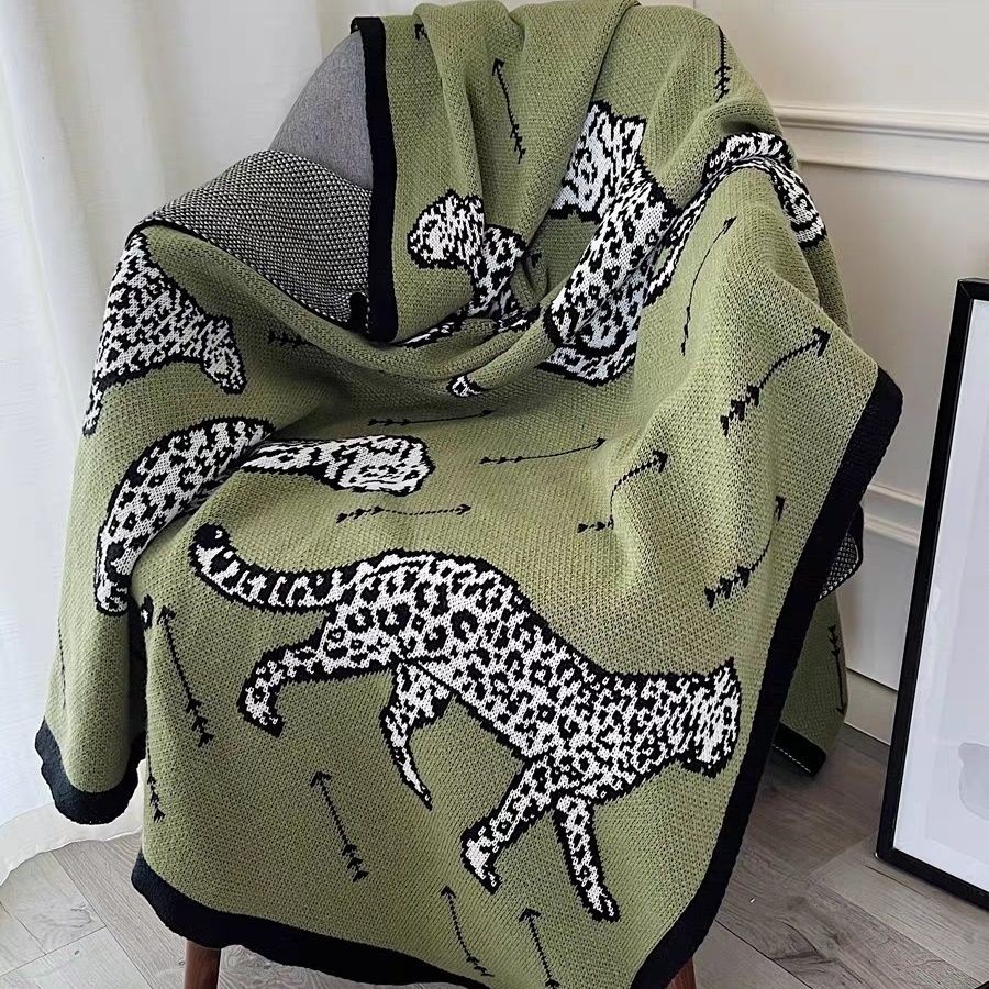 Ins Retro Green Cheetah ผ้าห่มเครื่องปรับอากาศ ผ้าห่มโซฟา ผ้าห่มขนาด ...