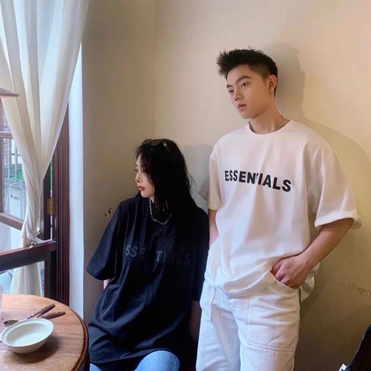 Essentials American High Street สไตล์เสื้อยืดแขนสั้นผู้ชายผู้หญิงฤดู ...