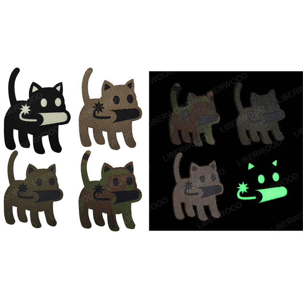 ตลก Camo Cat Bite Bomb แพทช์สะท้อนแสงเรืองแสงใน Dark Tactical Badge ...