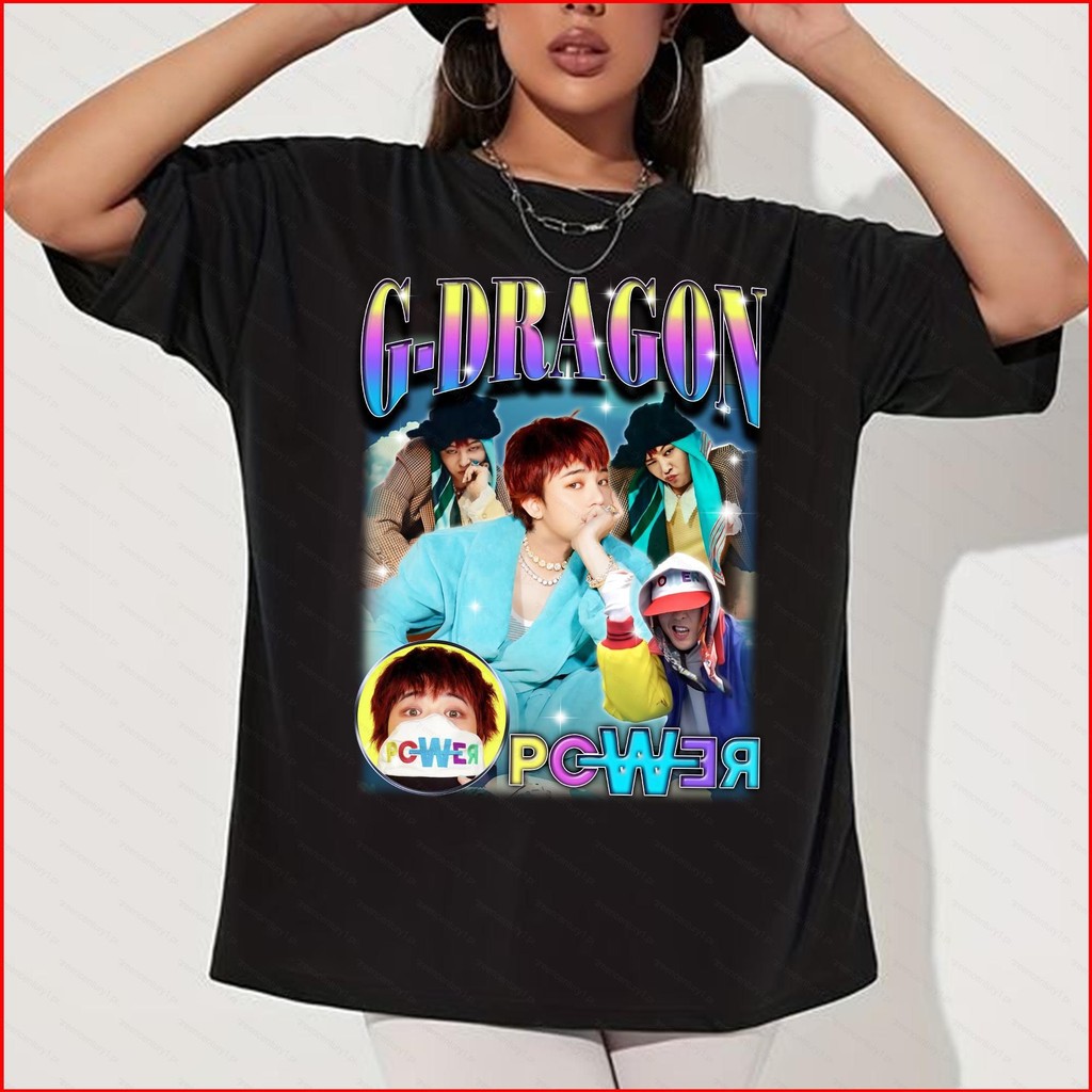 Ys G-Dragon Power เสื้อยืดกราฟิก GD ใหม่เดี่ยว Kpop BIGBANG เสื้อกัน ...