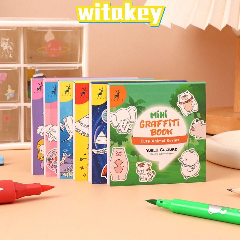 Witakey สมุดระบายสี 50 แผ่น, กระดาษ Multi Theme สมุดวาดภาพกราฟฟิตี้, การ์ตูน Graffiti Mini ...