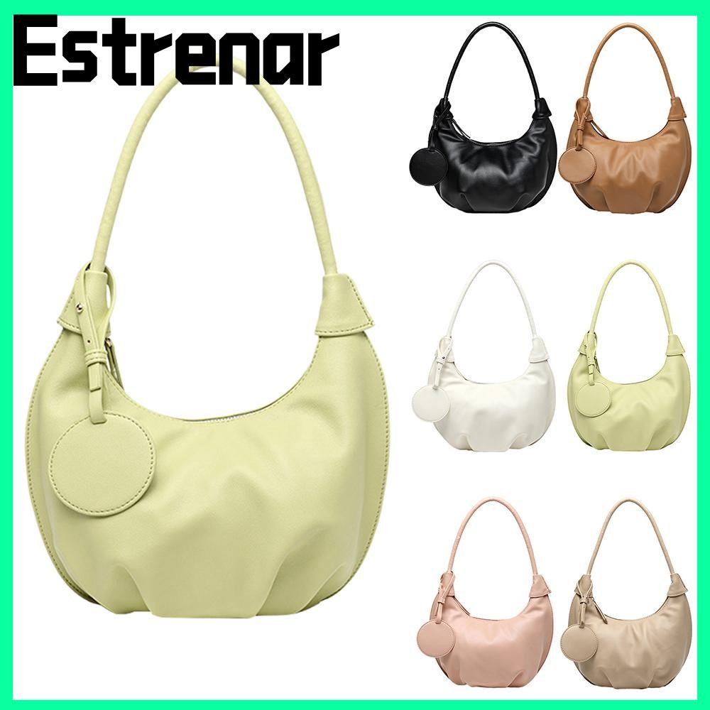 Estrenar กระเป๋าใต้วงแขนหนัง PU นุ่ม Dumpling Shape Ruched Tote Bag ...
