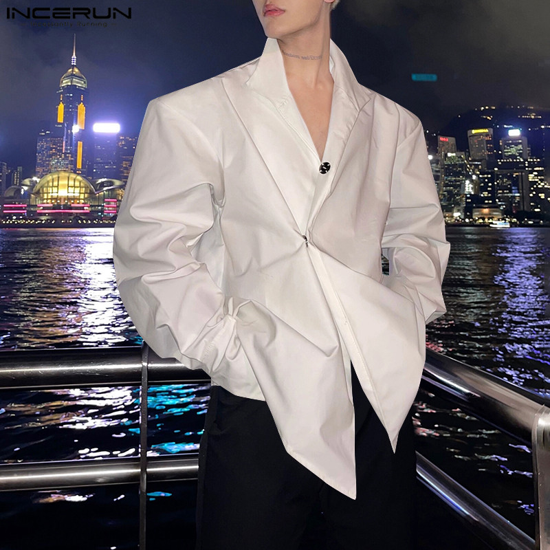 Incerun Men แฟชั่นเกาหลี Stand-Up Collar Design Silhouette แผ่นรองไหล่ ...