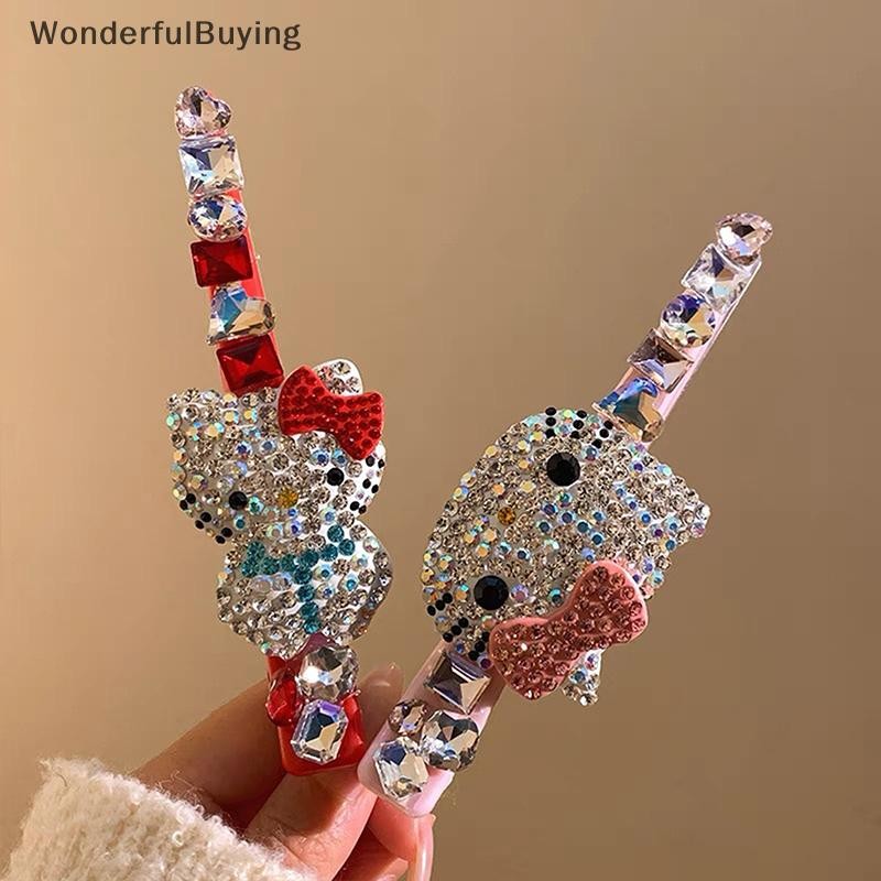 WBTH Kawaii Hello Kitty BB กิ๊บติดผม Rhinestone Sanrio KT Cat Hairpin ...