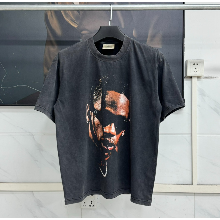 ขายร้อน Travis Scott FACE Portrait เกินจริงตลกพิมพ์ Retro Washed ...