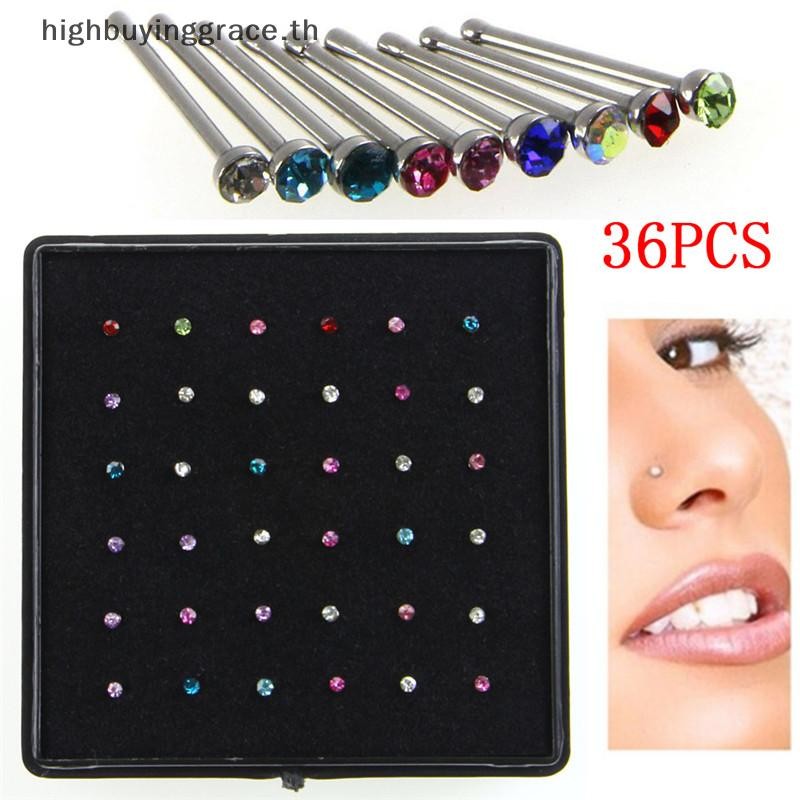 Hgth 36X คริสตัล Rhinestone แหวนจมูกกระดูกสตั๊ดสแตนเลสเครื่องประดับ ...