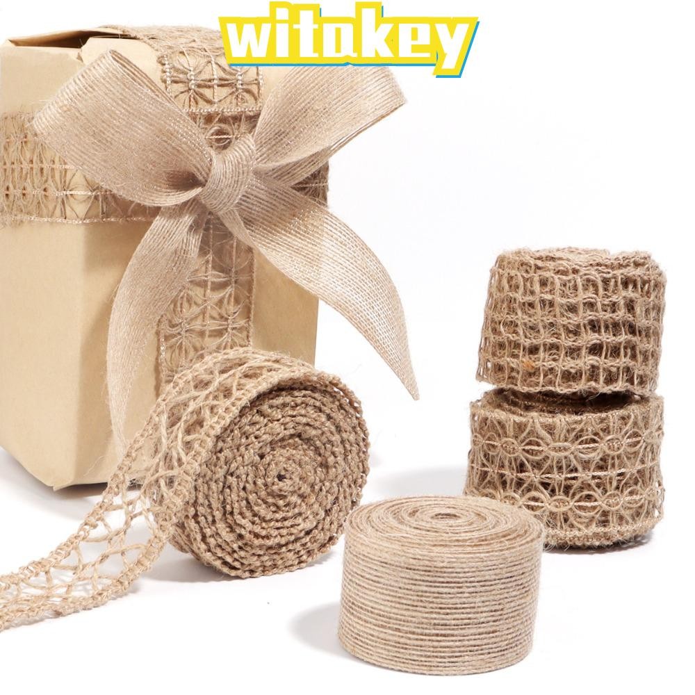 WITAKEY 4 ม้วน Burlap ริบบิ้น, ตาข่าย Natural Jute Burlap Tie, ตกแต่งห่อของขวัญเย็บหัตถกรรม 2 ...