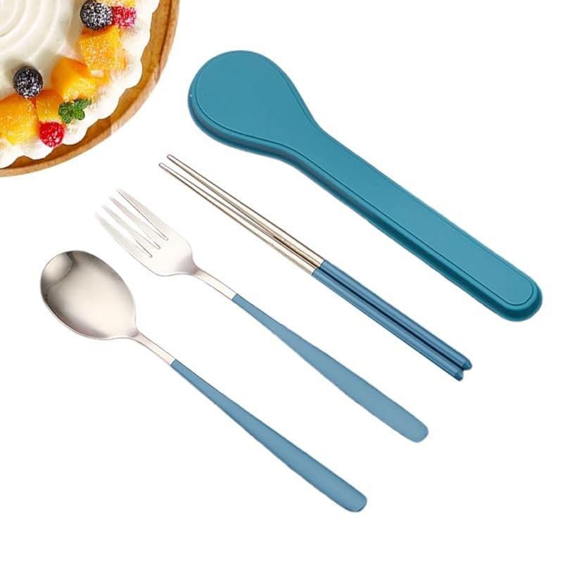 《JAPAN》★Stainless Steel Cutlery Set with Case - 3 Piece Set (Blue/Green ...
