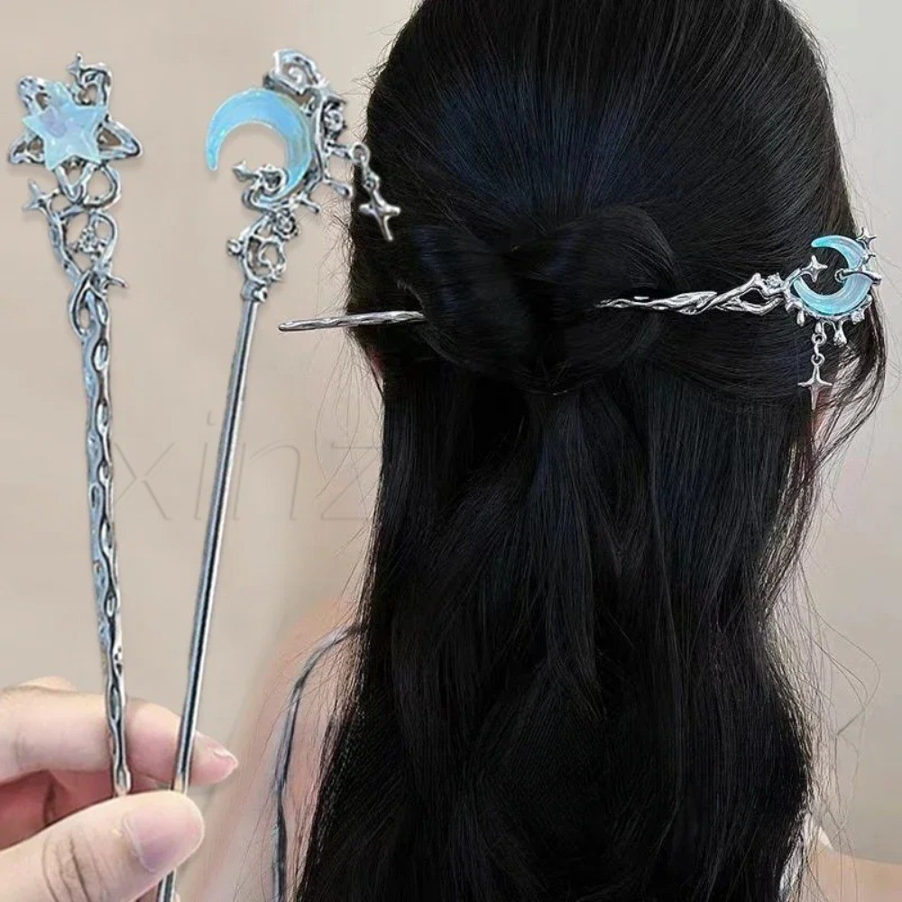 โรแมนติกมูนสโตน Star Moon Hair Stick - Vintage พู่ดิสก์ผม HairFork ...