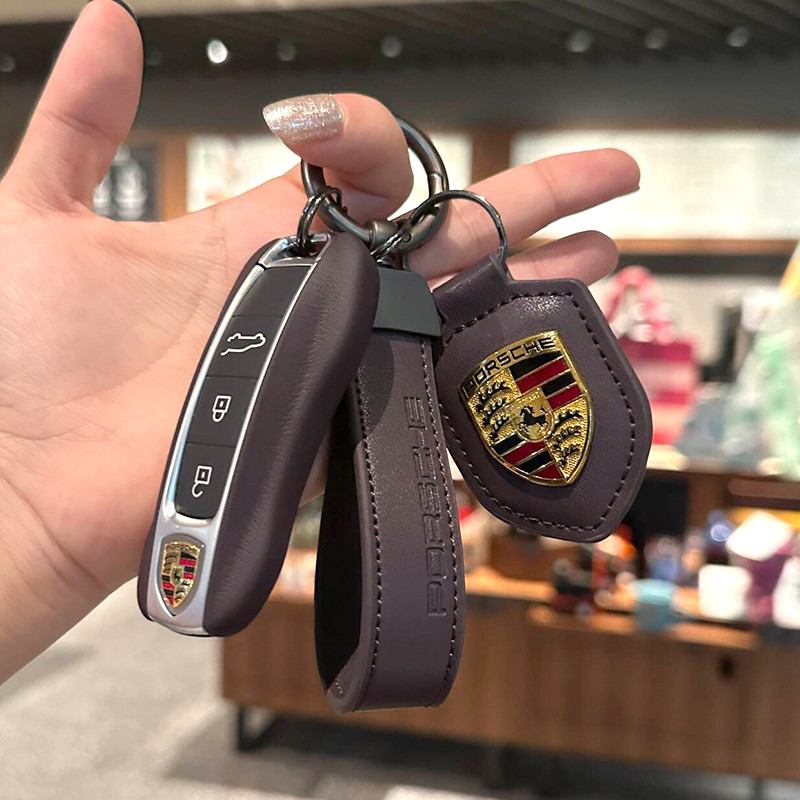 Porsche ของแท้หนัง Raspberry สีม่วง Key Shell เหมาะสําหรับ 718 Macan ...