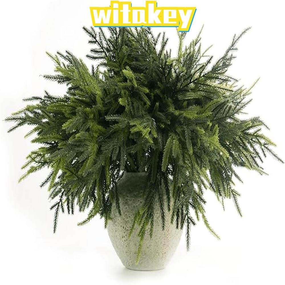 Witakey 10 ชิ้นปลอม Norfolk Pine Stems, Xmas DIY พวงหรีดสีเขียวประดิษฐ์ Norfolk Pine Branches ...