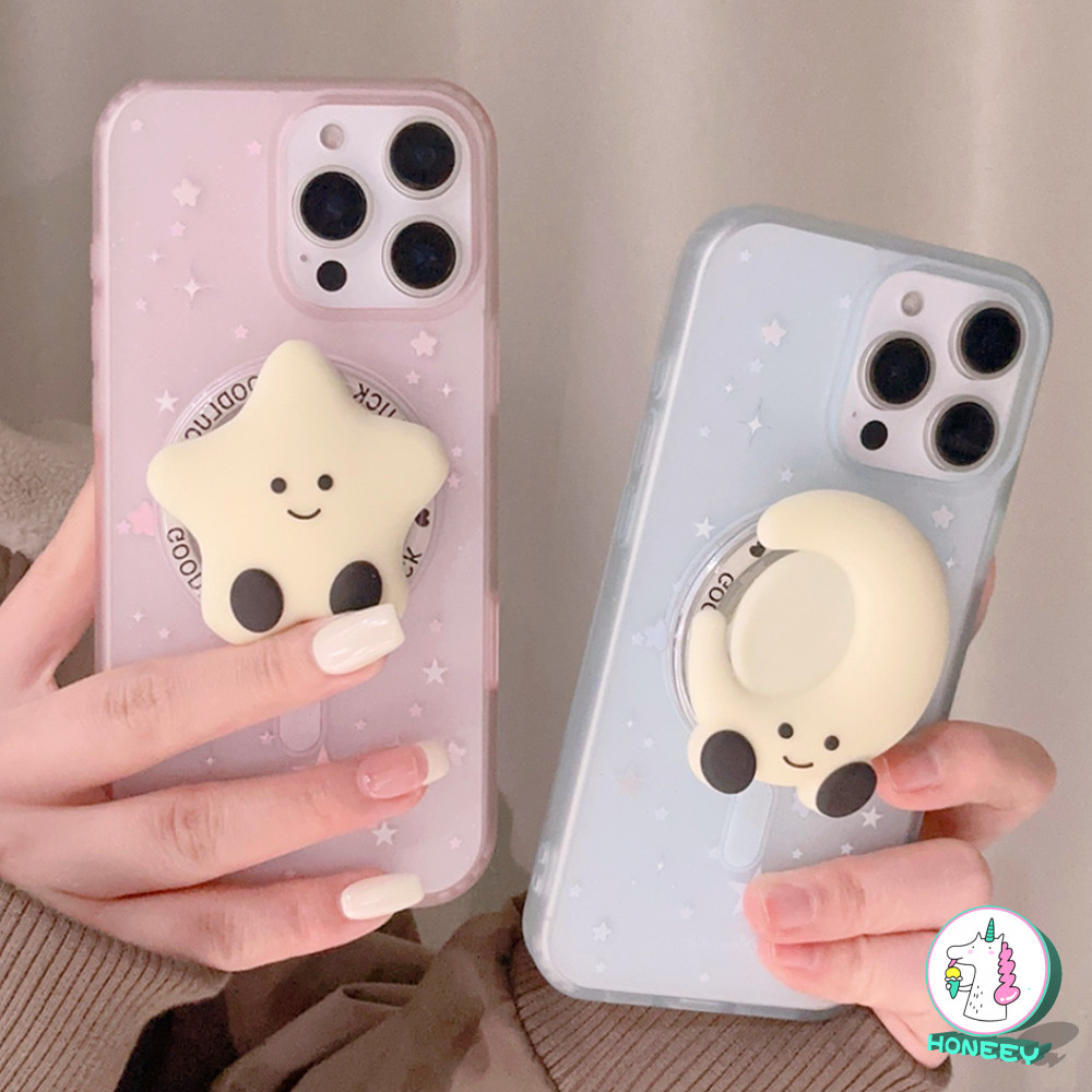 น่ารัก 3D Star Moon วงเล็บแม่เหล็กเคสโทรศัพท์สําหรับ iPhone 16 15 14 13 ...