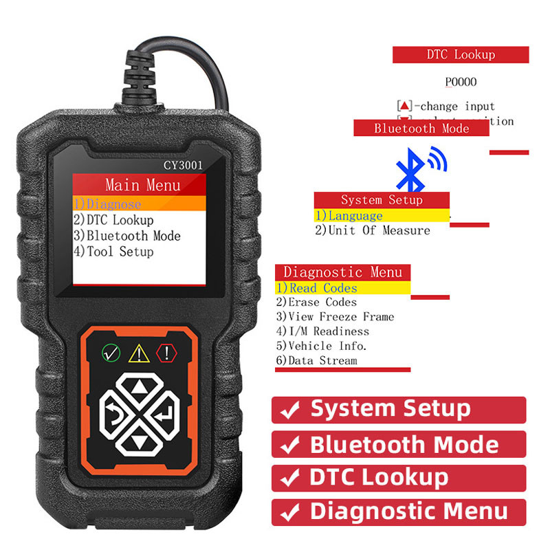 อุปกรณ์ตรวจจับความผิดพลาดของยานยนต์ CY3001 OBD2 การ์ดอ่านเครื่องมือตรวจ ...