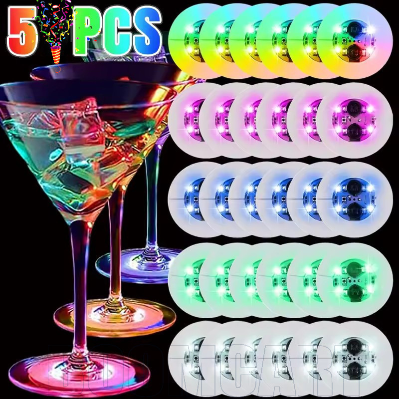 1-5 ชิ้น LED Luminous Coaster สติกเกอร์ - KTV Bar Party ถ้วยเครื่องดื่ม ...