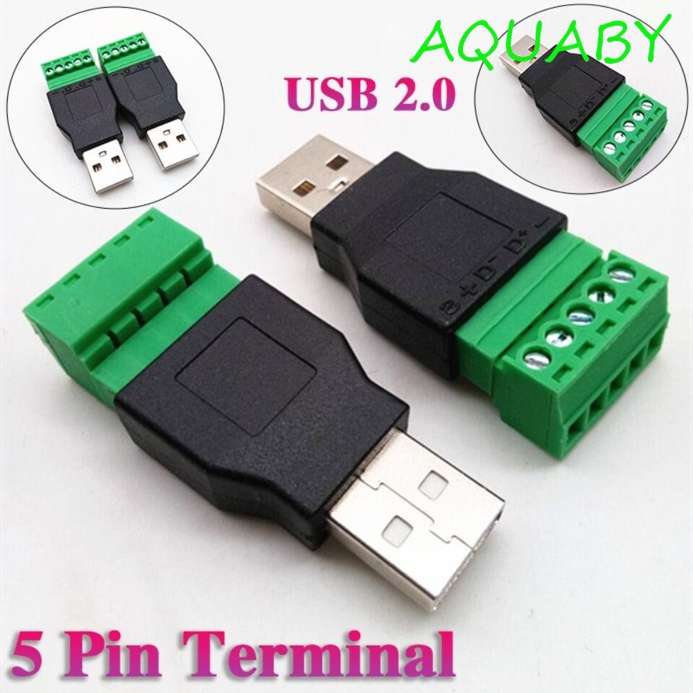 AQUABY ขั้วต่อสกรู 2 ชิ้น, ปลั๊กเทอร์มินัลสกรู USB2.0 5 พิน, ขั้วต่อสายเคเบิลแบบบัดกรีอะแดปเตอร์ ...