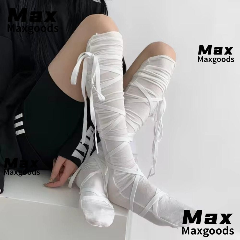 MAXG น่อง Tie ขาถุงเท้า, Y2K Lolita Gothic ญี่ปุ่น JK Club บัลเล่ต์ Strappy ถุงเท้าลูกวัว ...