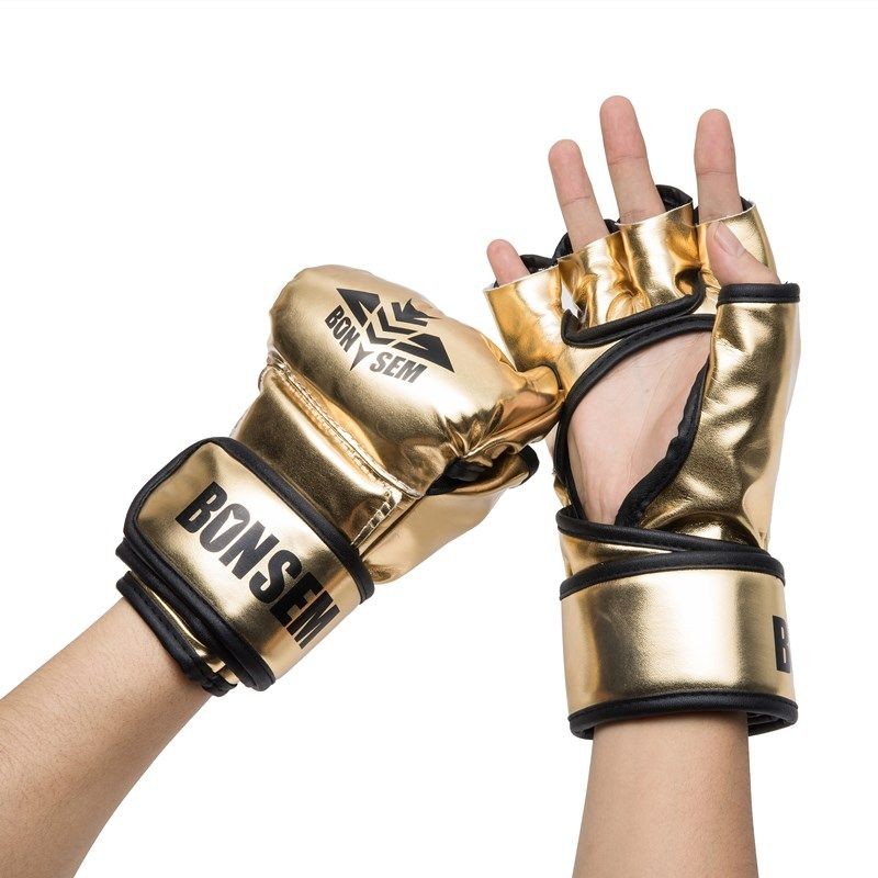 นวมชกมวยครึ่งนิ้ว Sanda Fighting UFC ถุงมือผู้ใหญ่ต่อสู้การฝึกอบรม MMA ...