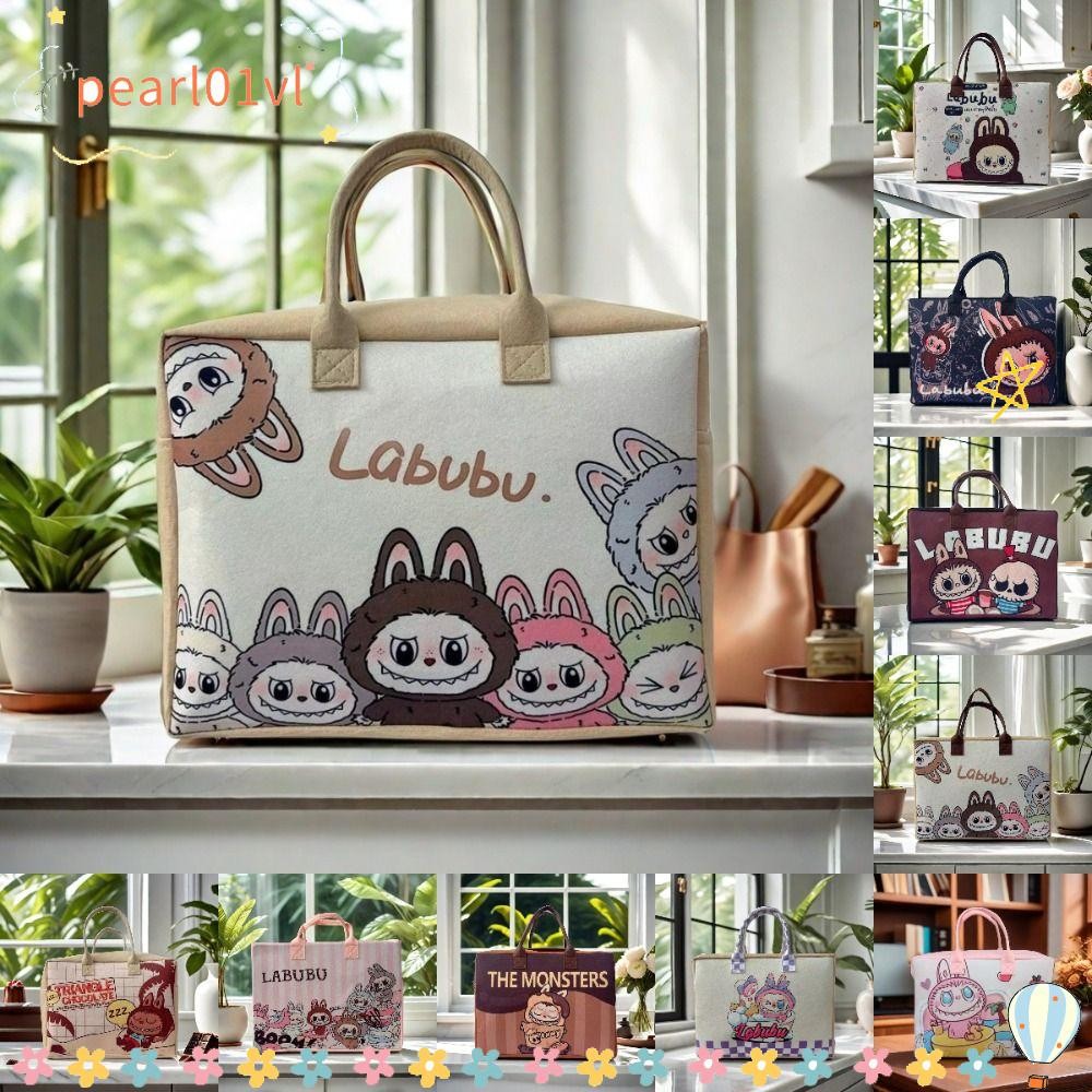 Pearl01 Labubu Felt Travel Bag,ขนาดใหญ่ความจุ POP MART Tote Bag,การ์ตูน ...